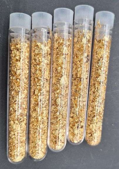 (II) 5 Viles of Gold Flakes. (3.5" Vile) - Kraft Auction Service, LLC