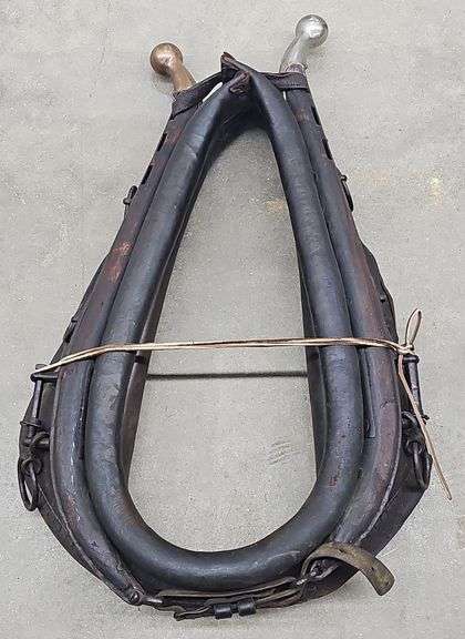 (V) Antique Leather Horse Collar Yoke with Brass Topper (Leather, Wood ...