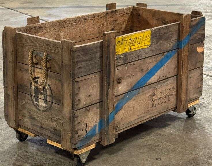 Antique Wooden Transport Box on Castors - Kraft Auction Service, LLC
