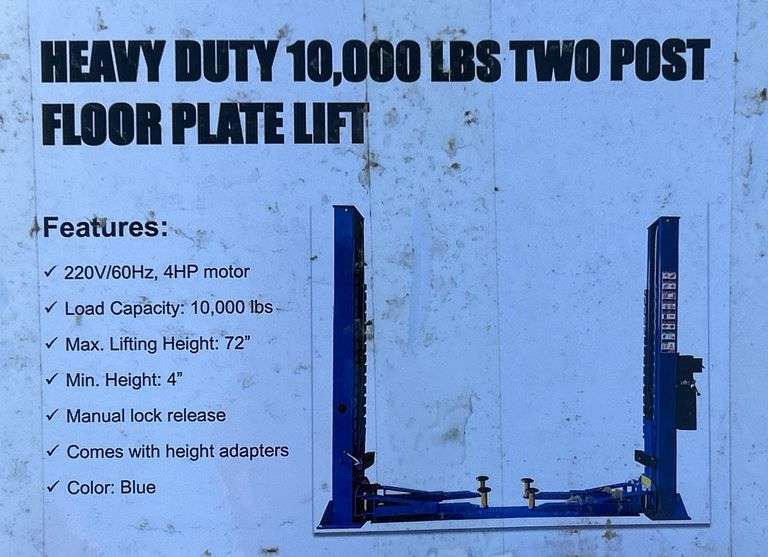 (AH) 10,000lbs 2-Post Floor Plate Lift - Kraft Auction Service, LLC