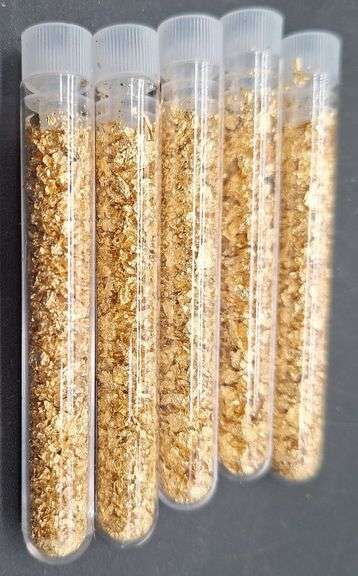 (II) 5 Viles of Gold Flakes. (3.5" Vile) - Kraft Auction Service, LLC