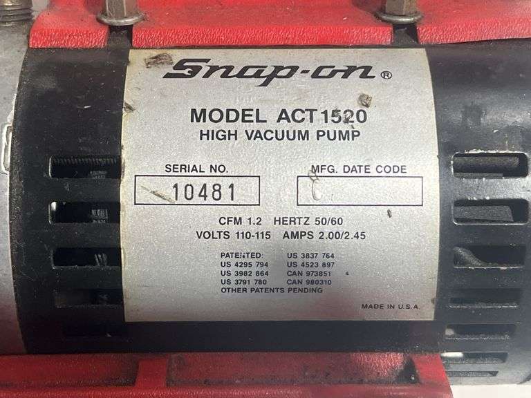 Snap-On High Vacuum Pump - Kraft Auction Service, LLC