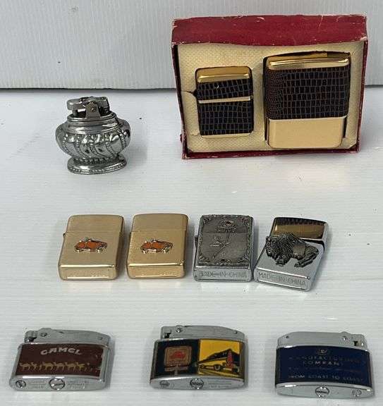 (V) Selection Of Windproof Lighters, Table Lighter, And Cigarette Case ...