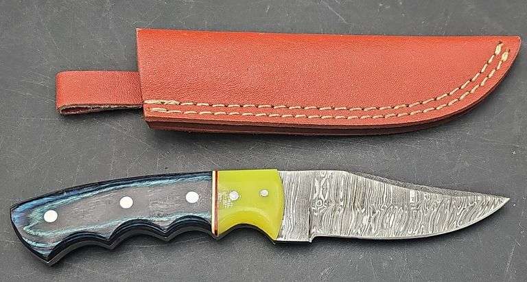 (K) Custom Hand Forged Damascus Steel Knife, 4" Blade - Kraft Auction ...