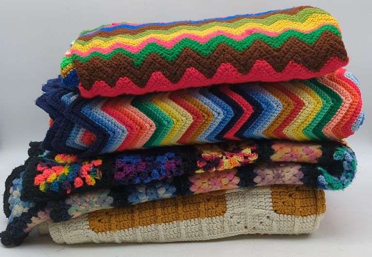 (G) Hand crocheted Blankets assorted sizes and styles. Approx 71" x 64 ...