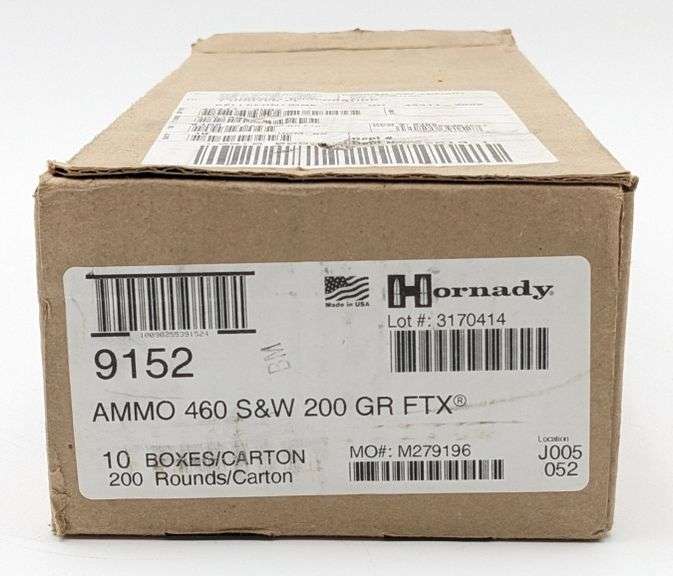 200 Rnds Hornady 460 S&W 200 Gr FTX Ammo - Kraft Auction Service, LLC