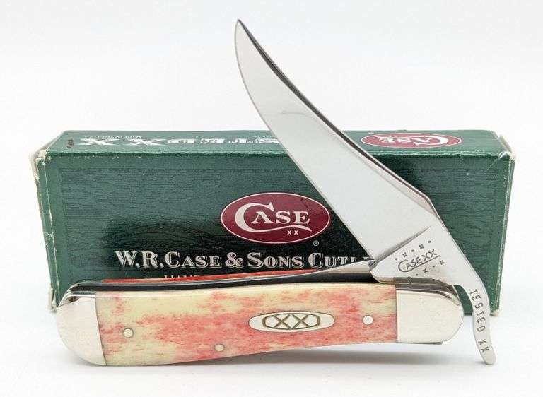 2000 Case XX Red Appaloosa Bone Russlock Knife w/ Box - Kraft Auction ...