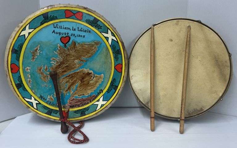 (V) Pair of Bodhrán (Celtic Frame Drums), One Bodhrán Is Embellished ...