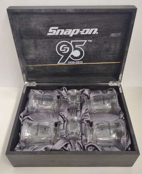 Snap-On 95th Anniversary 6 pc Glass Set w/ Wooden Storage Box - Kraft ...