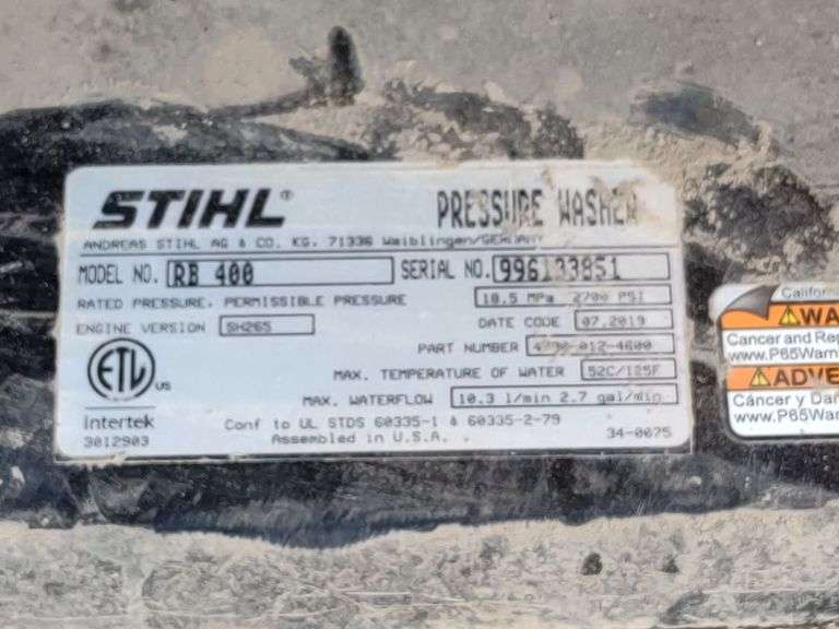 STIHL RB400 Pressure Washer (Model RB400) - Kraft Auction Service, LLC