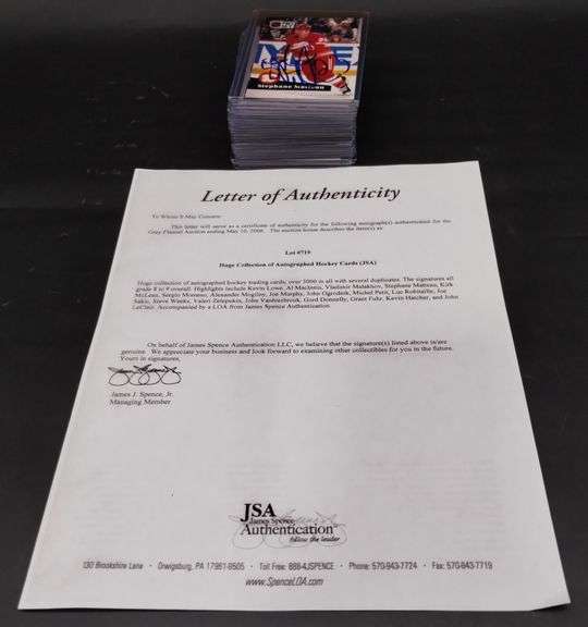 (J) Hockey autograph cards 25 total JSA authentication - Kraft Auction ...