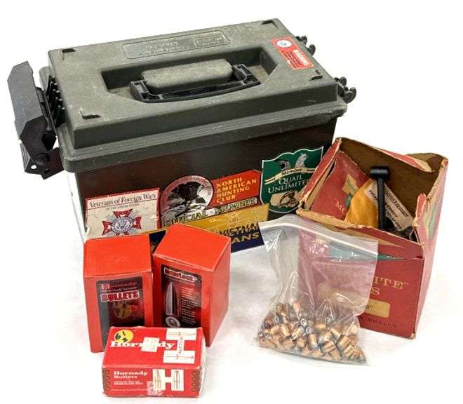 Hornady 30 Cal Bullets & Ammo Box of 45 Cal Casing - Kraft Auction ...