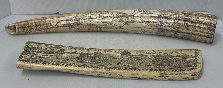 (AN) Reproduction Scrimshaw Faux Walrus Tusk And Reproduction Scrimshaw ...