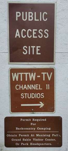 (AI) Three Metal Road Signs Includes Public Access Site WTTW-TV Channel ...