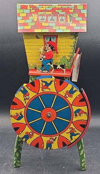 (N) Vintage Sandy Andy "Merry Miller" Tin Litho Spinning Wheel Toy No ...