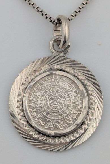 Sterling Aztec Sun God Calendar Pendant Necklace - Kraft Auction ...
