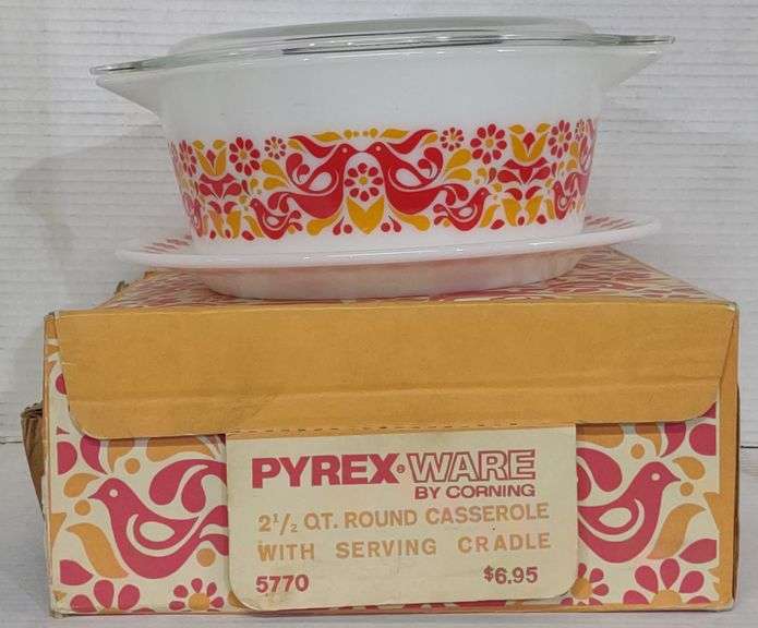 (ZA) Vtg. Pyrex Friendship 2-1/2 Qt. Round Casserole Dish w/ Matching ...