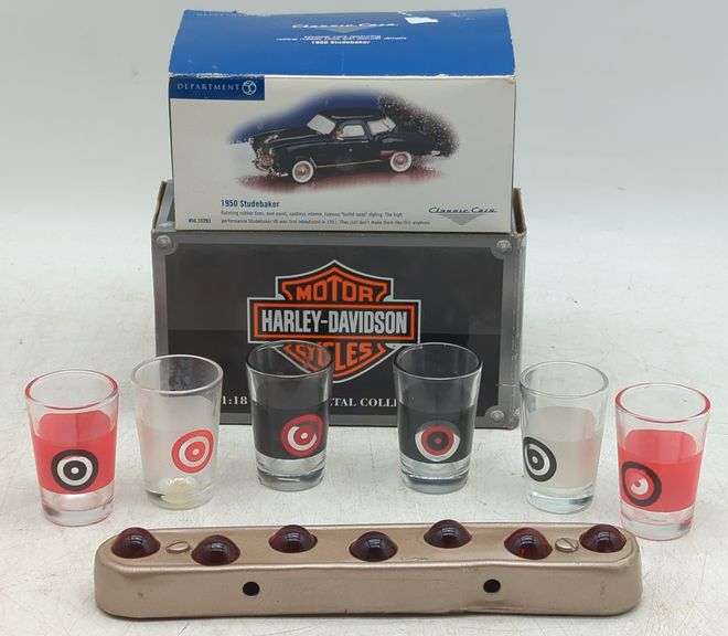 (EF) Vtg Bullseye Shot Glasses, Reflector 7 Light Bar, Harley Davidson ...