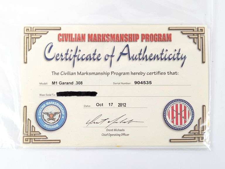 CMP Springfield Armory M1 Garand .308 Win Rifle - Kraft Auction Service ...