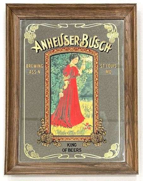 Anheuser Busch Budweiser Girl King of Beers Advertising Mirror Sign ...
