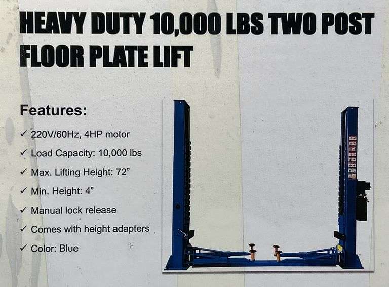 (AH) 10,000lbs 2-Post Floor Plate Lift - Kraft Auction Service, LLC
