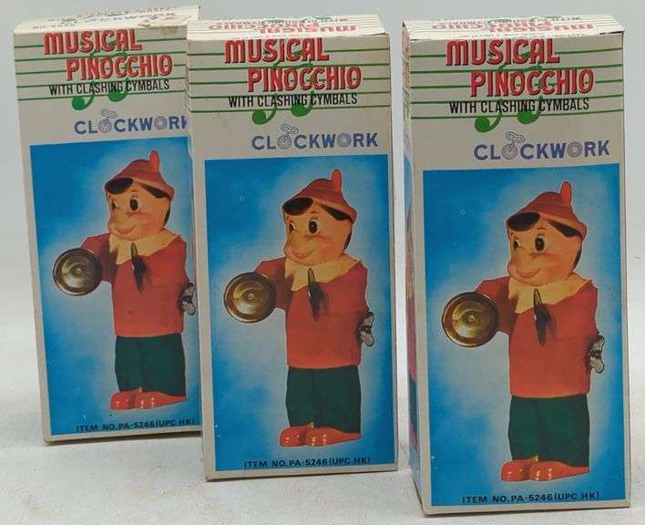 (D) Vtg Musical Pinocchio by Clockwork. Wind Up Toy Clapping Cymbals. 8 ...