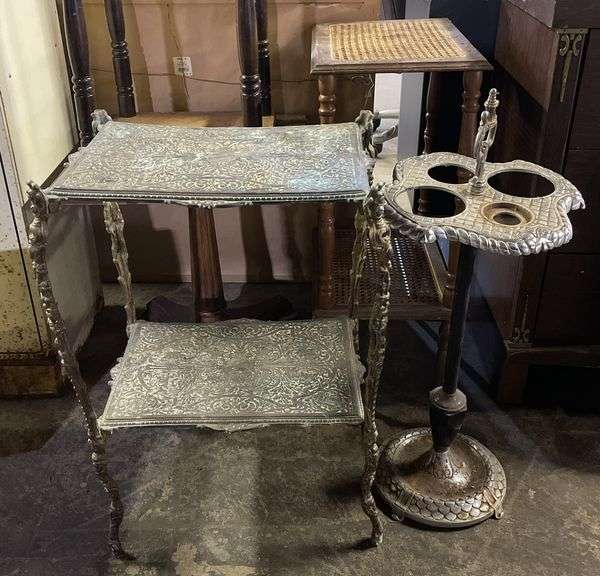 (P) Vintage End Tables,Stool, and Ash Tray Stand(Missing Ash Trays ...