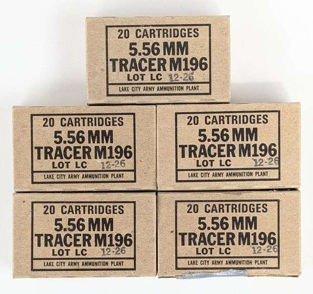 100 Rnds Lake City 5.56mm Tracer M196 Ammo - Kraft Auction Service, LLC