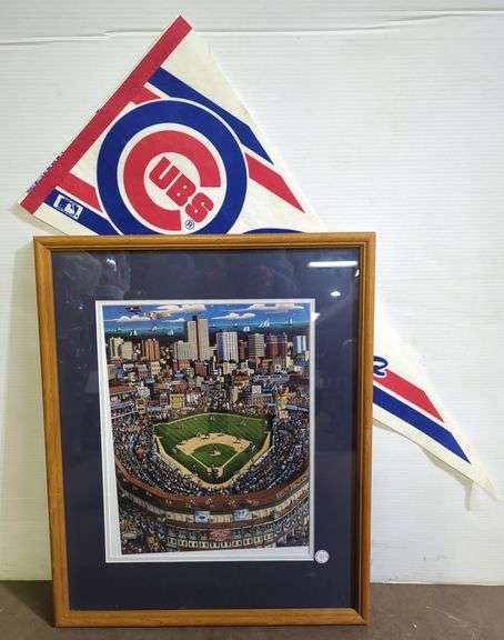 (AF) Wrigley Field Print & Cubs Banner. 30 inch largest - Kraft Auction ...