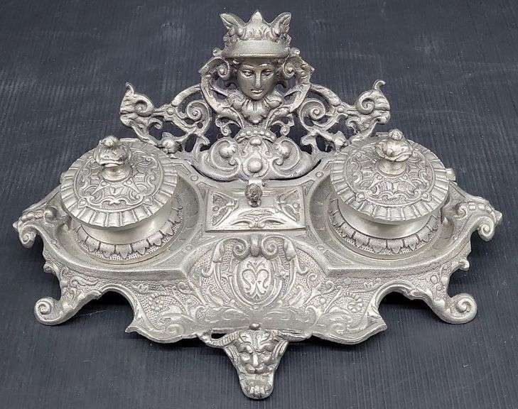 (AD) Metal Double Inkwell Inkstand - Kraft Auction Service, LLC