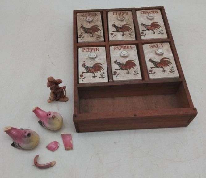 (P) Vintage Spice Rack & Clown , Broken Birds 10" Tall - Kraft Auction ...