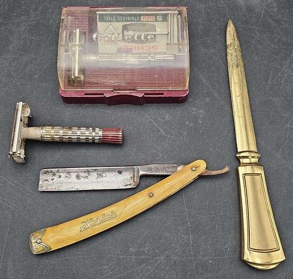 (K) Two Vintage Shaving Razors, Hortus Folding Razor, And Letter Opener ...