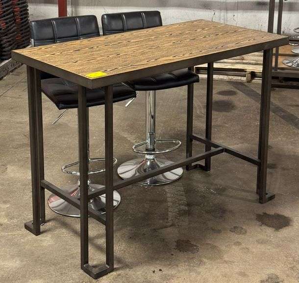 Rustic Style Metal Frame Bar Height Table with Adjustable Height Bar ...
