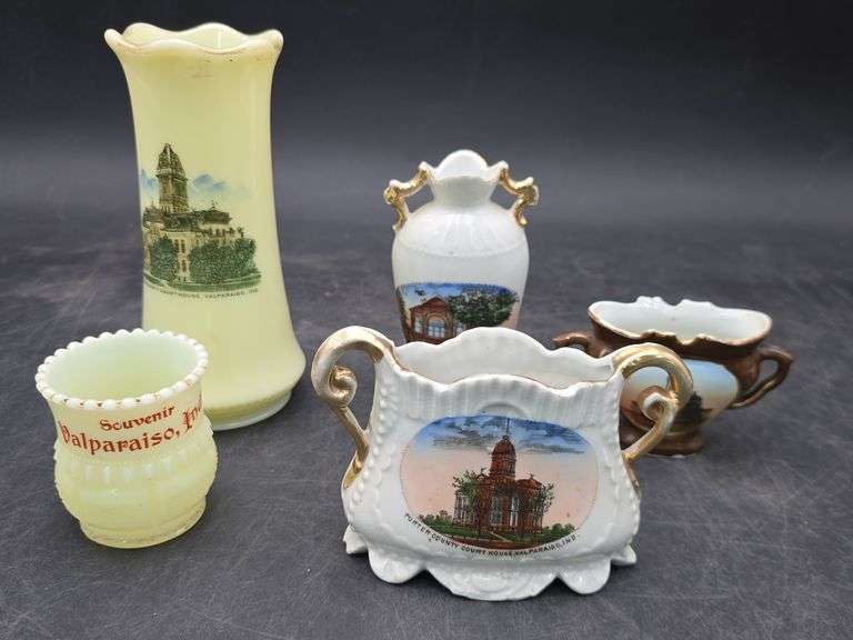 (E) (Vintage) Valparaiso, Indiana Souvenir Vases. Two are Made From ...