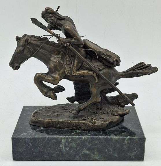 (W) "The Cheyenne" by Frederic Remington miniature bronze statue ...