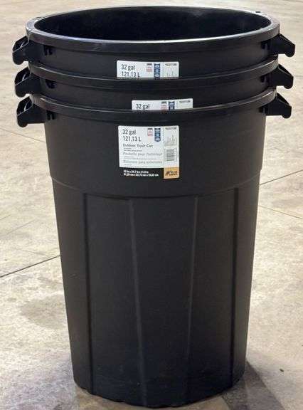 (3) Blue Hawk 32-Gallon Outdoor Trash Cans - Kraft Auction Service, LLC