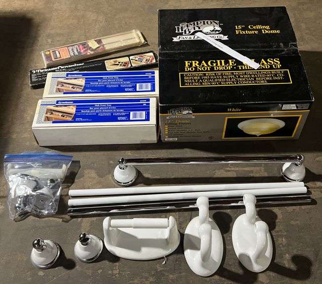 (E) Hampton Bay Dome Ceiling Fixture , Towel Bars, Toilet paper roll ...