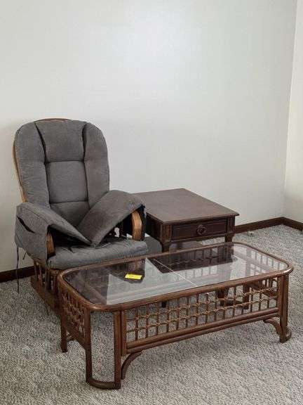 Vtg. Solid Wood Side Table, Rocker & Coffee Table - Kraft Auction ...