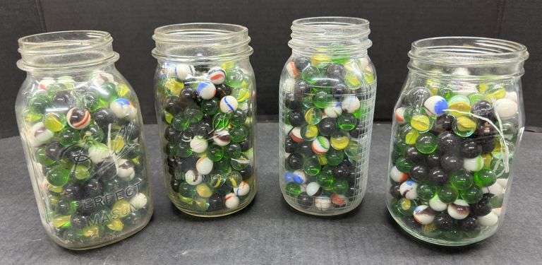 (N) Vintage Jars Filled with Vintage Marbles. - Kraft Auction Service, LLC