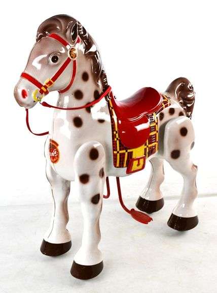 Restored MOBO White Bronco Ride On Horse - Kraft Auction Service, LLC