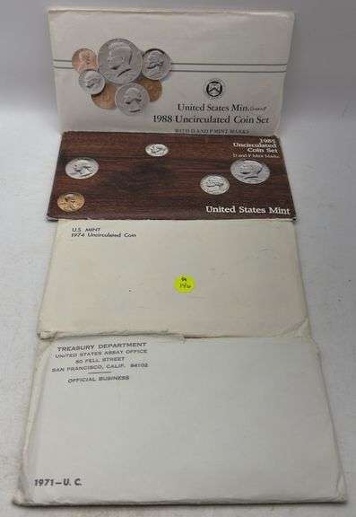 (A) 4 Uncirculated Mint Sets 1971,74,85,88 - Kraft Auction Service, LLC