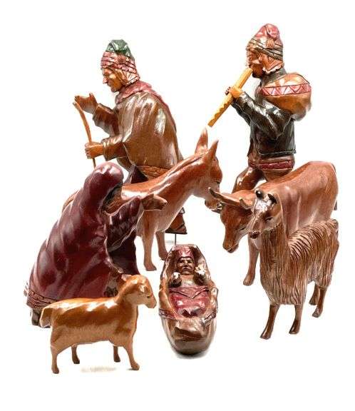 Hand Carved Peruvian Nativity Set - Kraft Auction Service, LLC