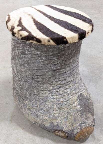 Elephants Foot Stool w/ Zebra Hide Seat - Kraft Auction Service, LLC