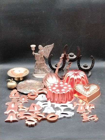 (MN) CopperTone Jello Molds, Cookie Cutters, Silver Plated Angle Candle ...