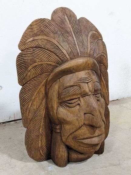 Carved Wood Native American Figure Head - Kraft Auction Service, LLC