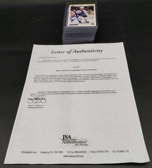 (J) Hockey autograph cards 25 total JSA authentication - Kraft Auction ...