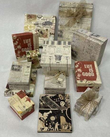 (13) Handcrafted Paper/Cardboard Gift Boxes - Kraft Auction Service, LLC