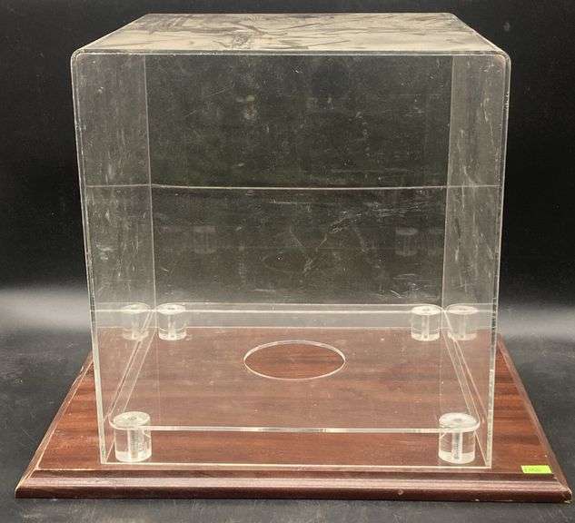 (J) Basketball display case wood base - Kraft Auction Service, LLC