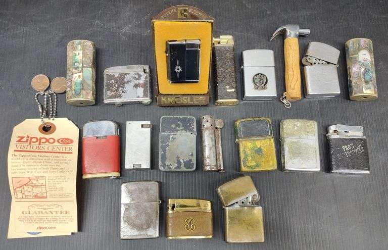 (AR) Misc. Lighters w/ Abalone Shell Lighter Cases & Zippo Visitor ...