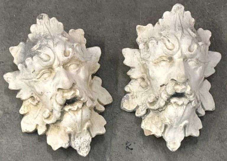 (2) Folklore Green Man Sculptures - Kraft Auction Service, LLC
